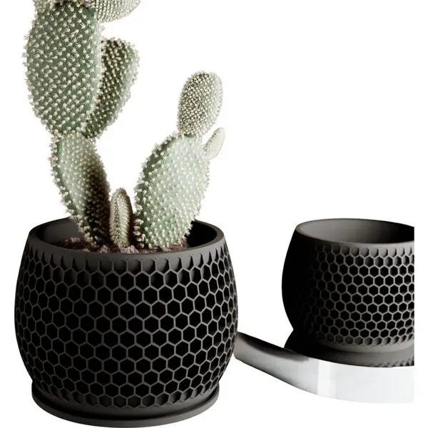 MODERNIZED POTTERY Honeycomb Planter - Black - 6"